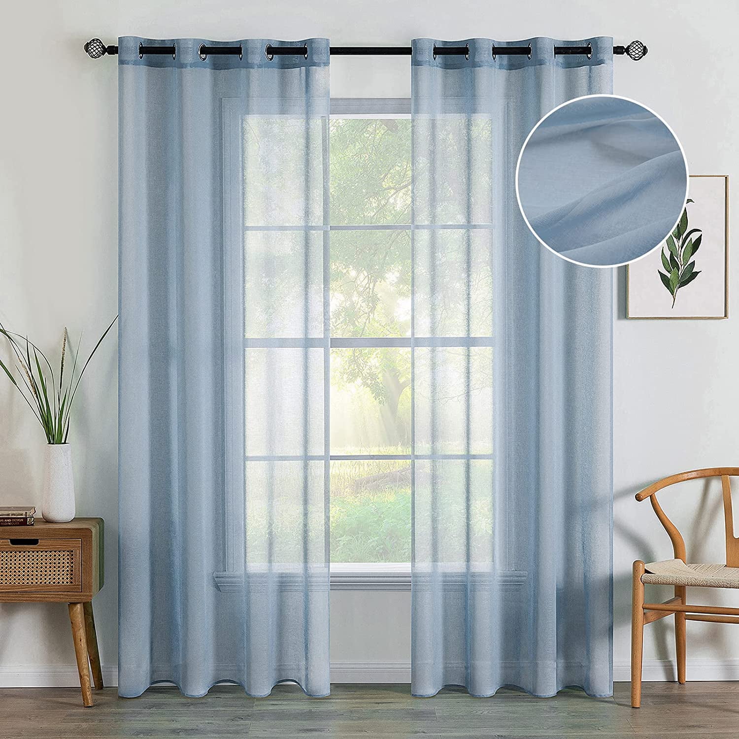 GDDPOD-2 Panels Dusty Blue Semi Sheer Window Curtains 84 Inch Length ...