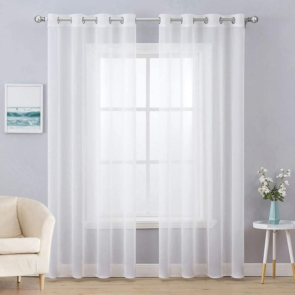 GDDPOD-2 Panels Solid Color White Sheer Curtains Elegant Grommet Window ...