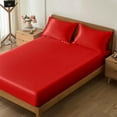 GDDPOD-3-Piece Satin Fitted Sheet Set King Size, Red Bottom Bed Sheet ...