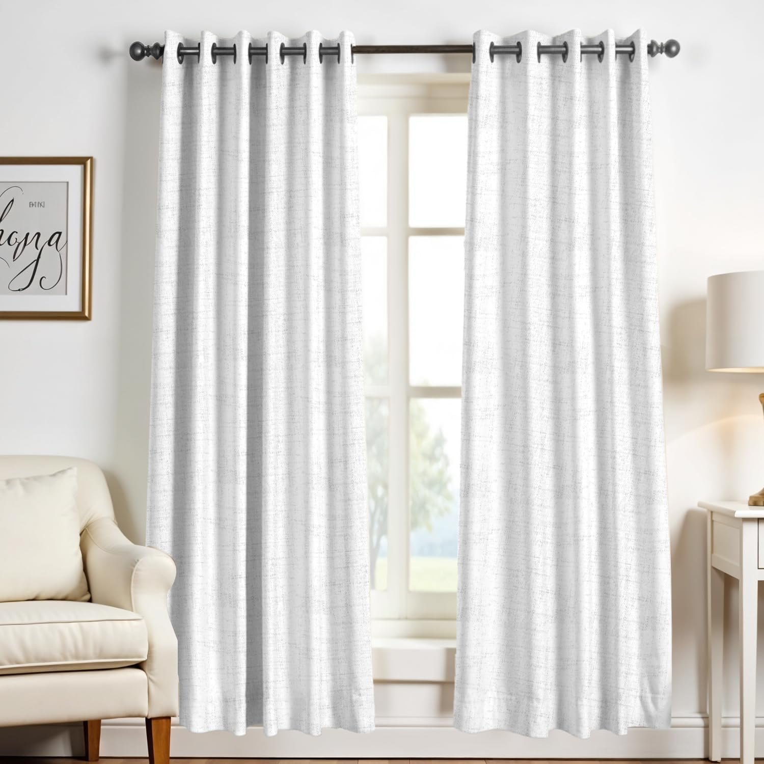 GDDPOD-3 Ply White Linen Curtains 84 Inch Length 2 Panels Set - Bedroom ...