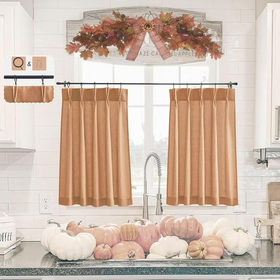 GDDPOD-32 inch Length Pinch Pleat Cafe Curtains Terracotta Linen ...