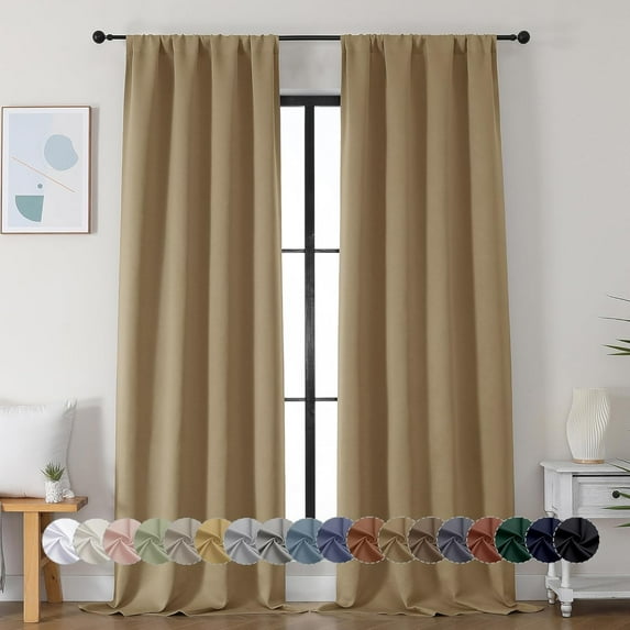 GDDPOD-Ava Taupe Blackout Curtains for Bedroom 90 Inches Long 2 Panels Set, Solid Privacy Energy ...