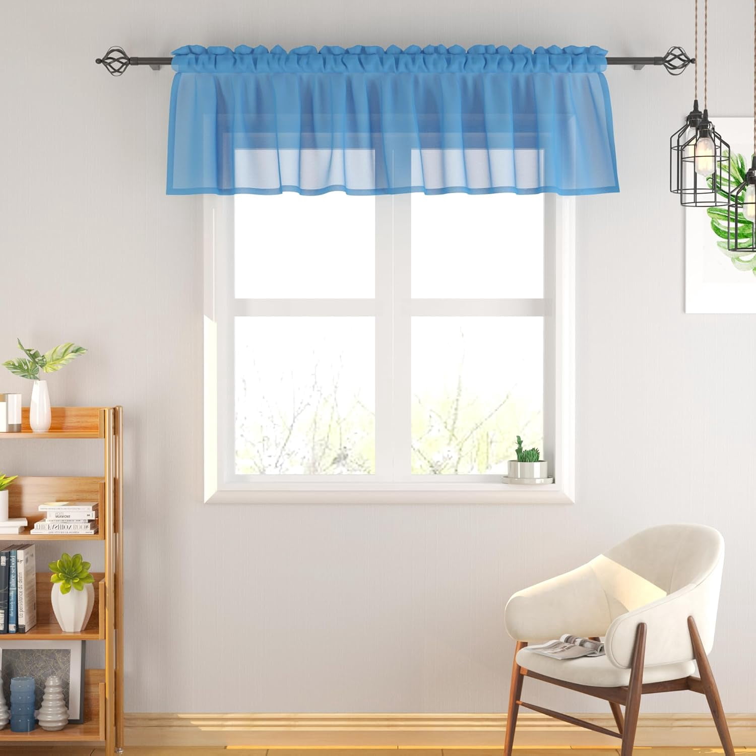 GDDPOD-Blue Valance Sheer Valence 18 inch Curtains Living Room Window ...