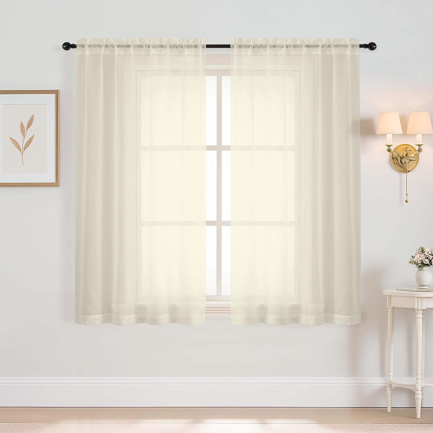 GDDPOD-Cream Window Sheer Curtains 45 Inches Length, Voile Short ...