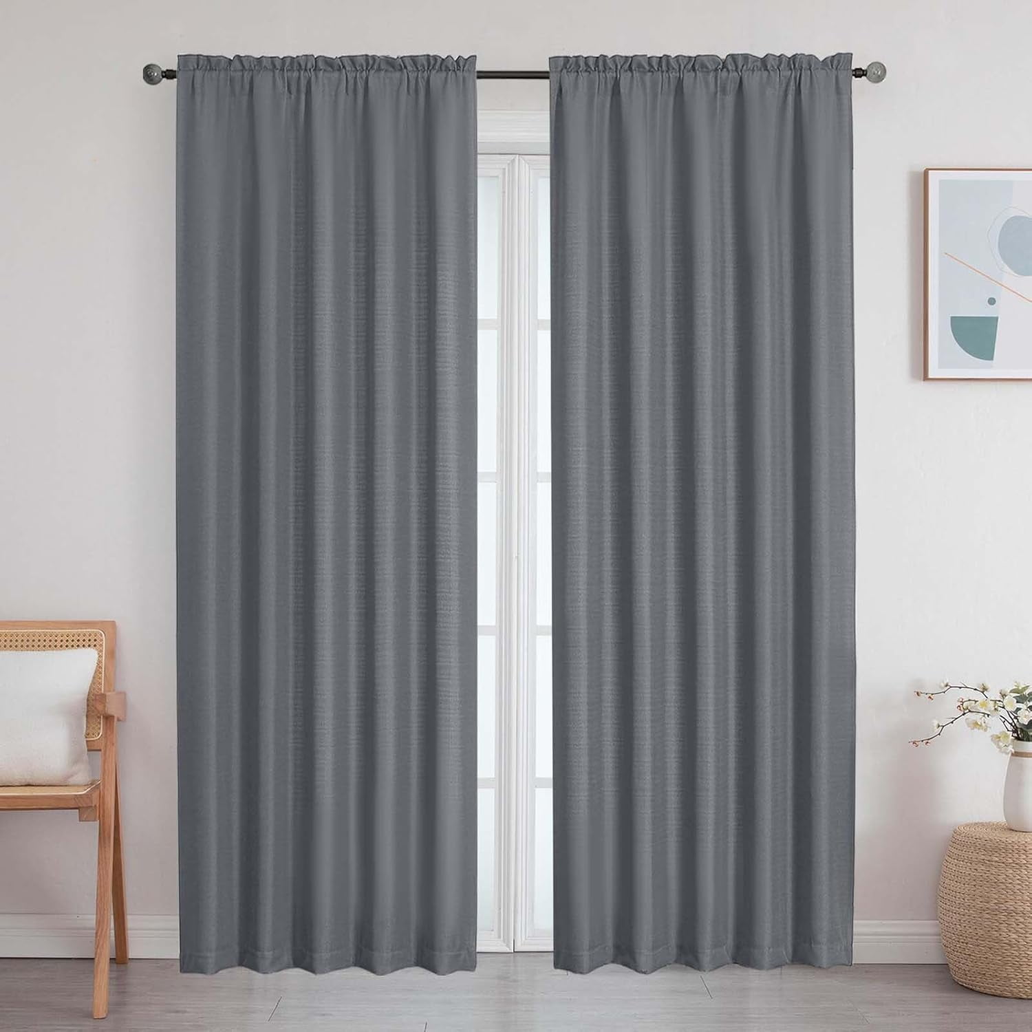GDDPOD-Dark Grey Curtains for Bedroom Living Room 90 Inches Long 2 ...
