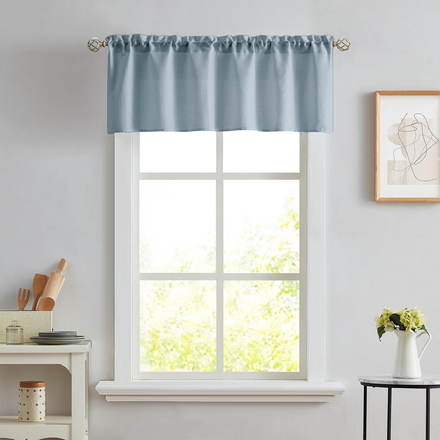 GDDPOD-Dusty Blue Semi Sheer Curtain Valance for Kitchen Cafe Small ...