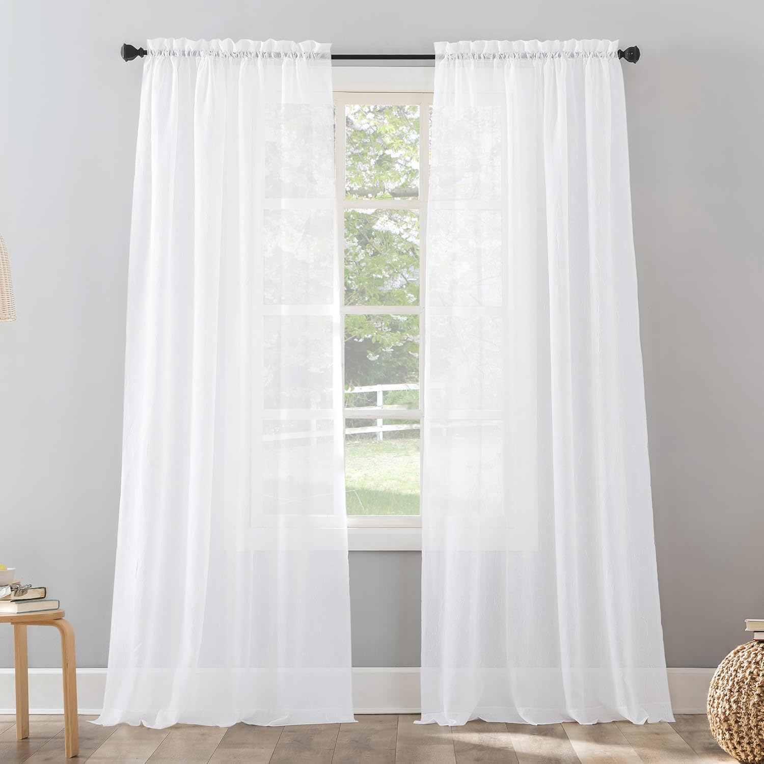 GDDPOD-Erica Crushed Sheer Voile Rod Pocket Curtain Panel, 51" x 108 ...