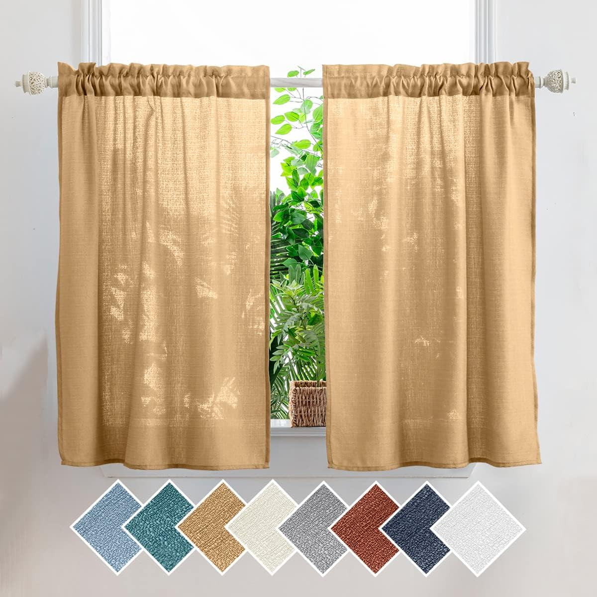 GDDPOD-Khaki Kitchen Tier Curtains - 24 Inch Linen Textured Short ...