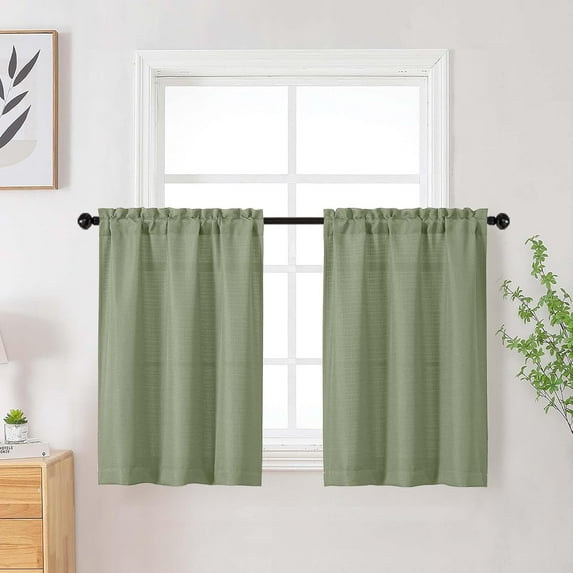 GDDPOD-Light Green Short Curtains Tier 30 Inch Length 2 Panels Set ...