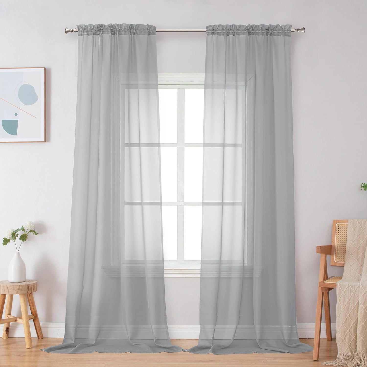 GDDPOD-Light Grey Sheer Curtains 96 Inches Long, Light Filtering Silver ...