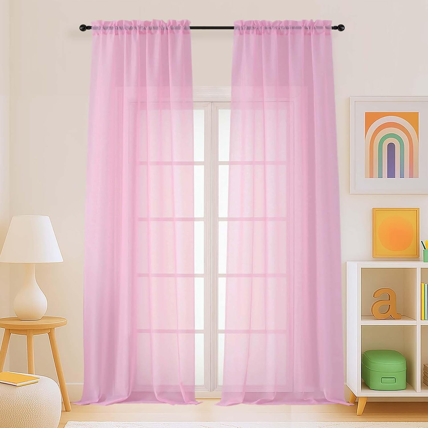 GDDPOD-Light Pink Sheer Curtains for Window 96 Inches Long 2 Panels ...