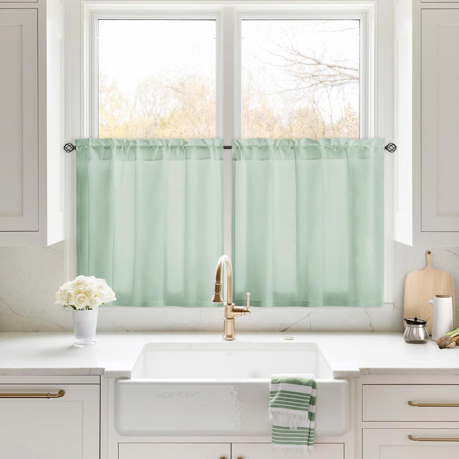 GDDPOD-Non-See-Through Sage Green Privacy Sheer Curtains, 30 X 24 ...