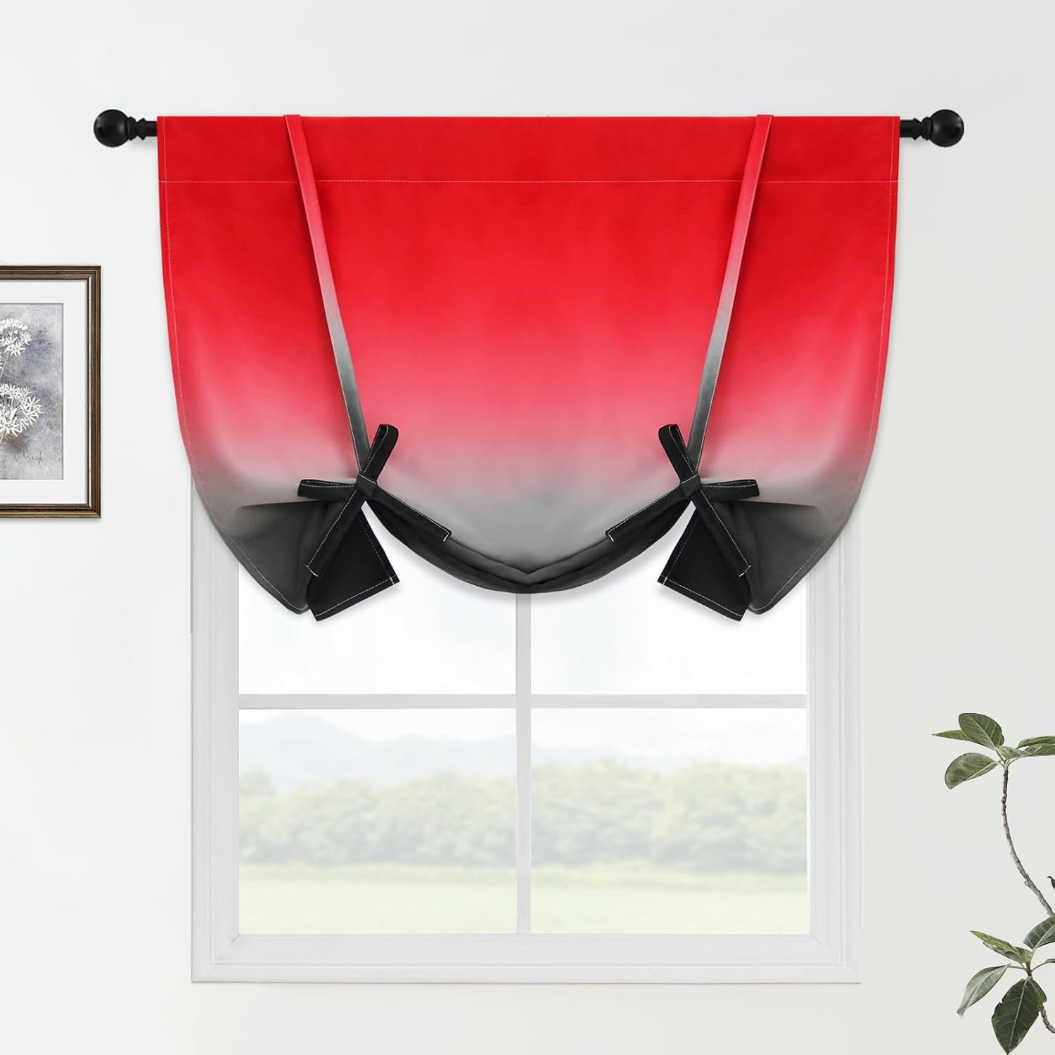 GDDPOD-Ombre Room Darkening Tie Up Curtains for Kitchen Window Blackout ...