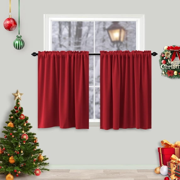 GDDPOD-Red Short Curtains for Bedroom 2 Panels Set Blackout Curtains ...