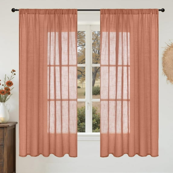 GDDPOD-Rust Terracotta Linen Curtains 63 Inches Long for Living Room ...