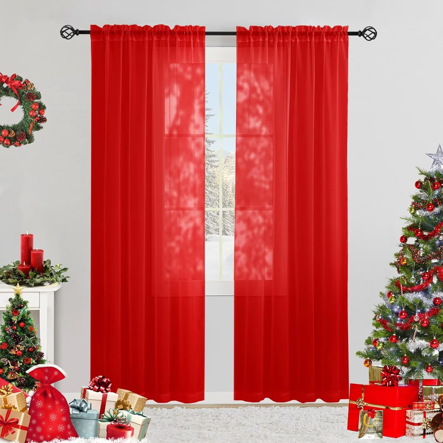 GDDPOD-Semi Voile Sheer Curtains 90 Inches Long 2 Panels Rod Pocket ...