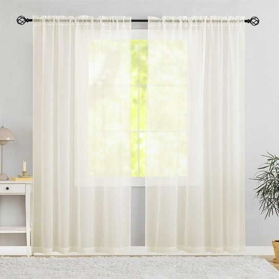 GDDPOD-Semi Voile Sheer Curtains 96 Inches Long 2 Panels Rod Pocket ...