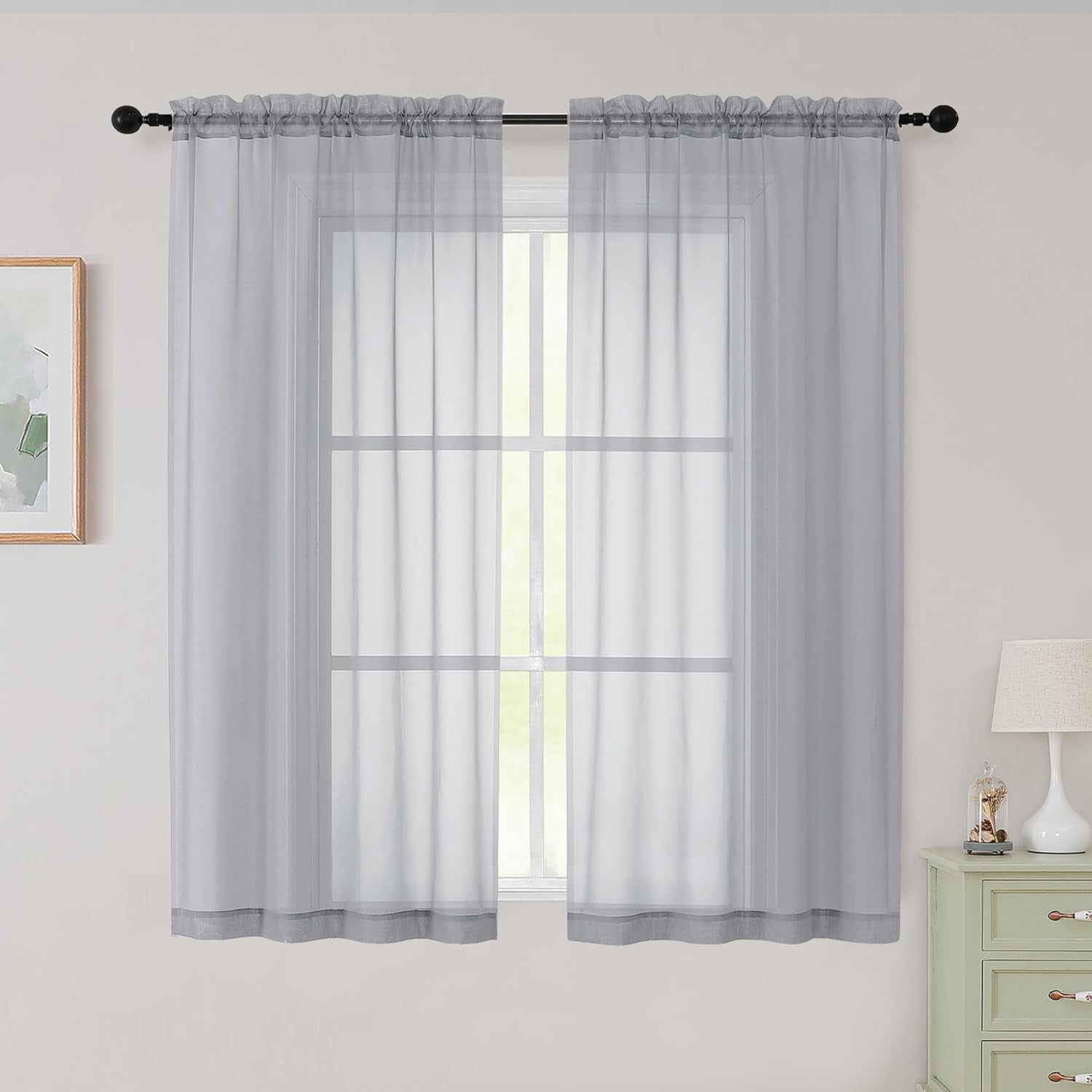 GDDPOD-Sheer Light Grey Curtains for Bedroom Living Room 54 Inch Length ...