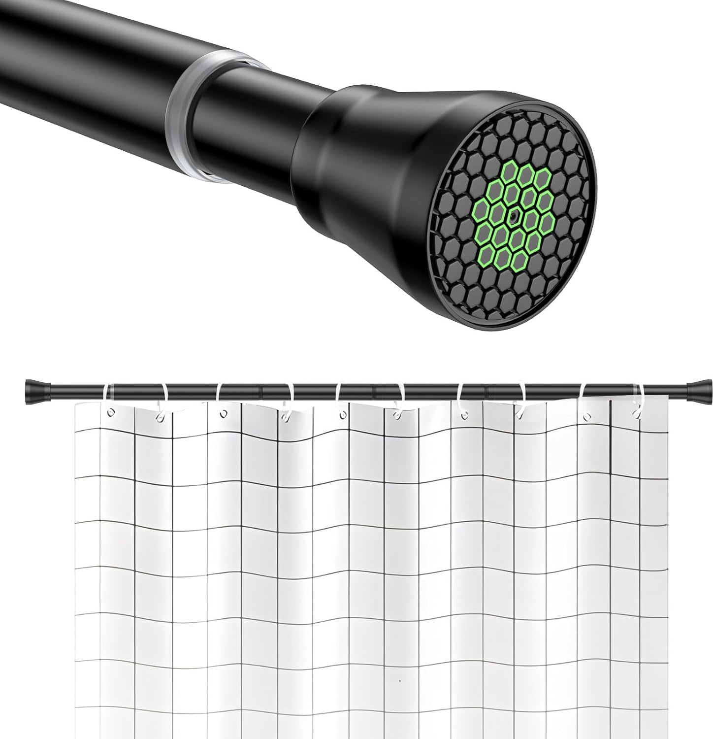 GDDPOD-Shower Curtain Rod 45 to 77 Inches Black Tension Curtain Rod No ...