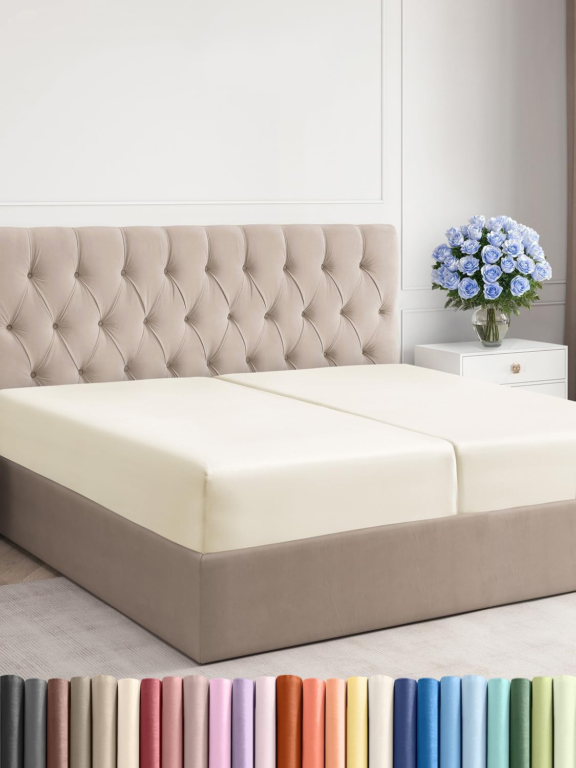 GDDPOD-Split King Fitted Bed Sheet - Bottom Single Fitted Sheet Only ...