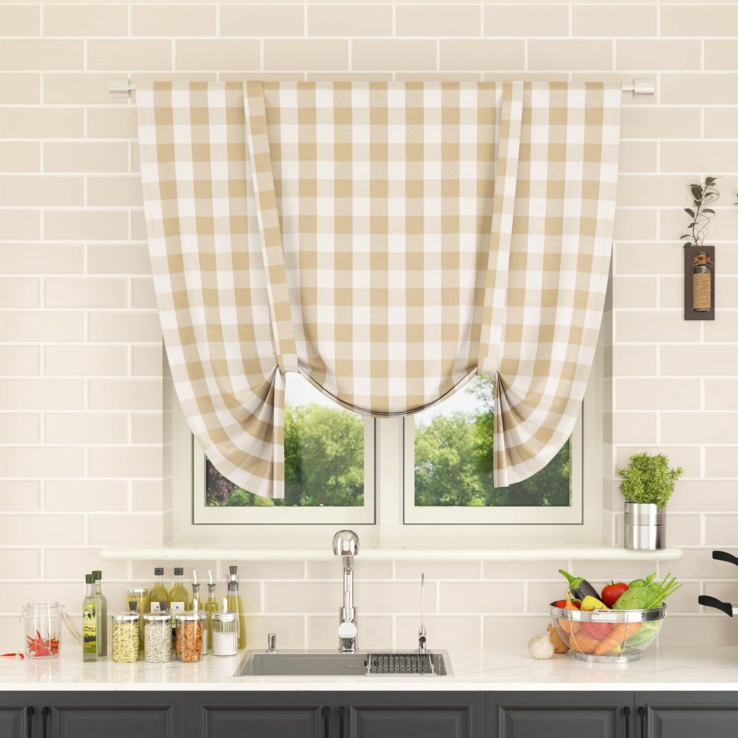 GDDPOD-Tie Up Curtain for Windows 45 inches Long Buffalo Check ...