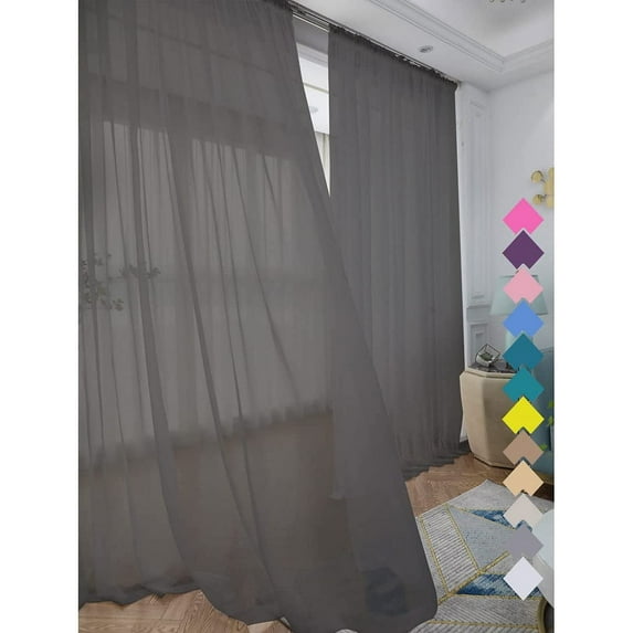 GDDPOD-Window Dark Grey Sheer Curtains 60 Inches Width 130 Inches Long ...