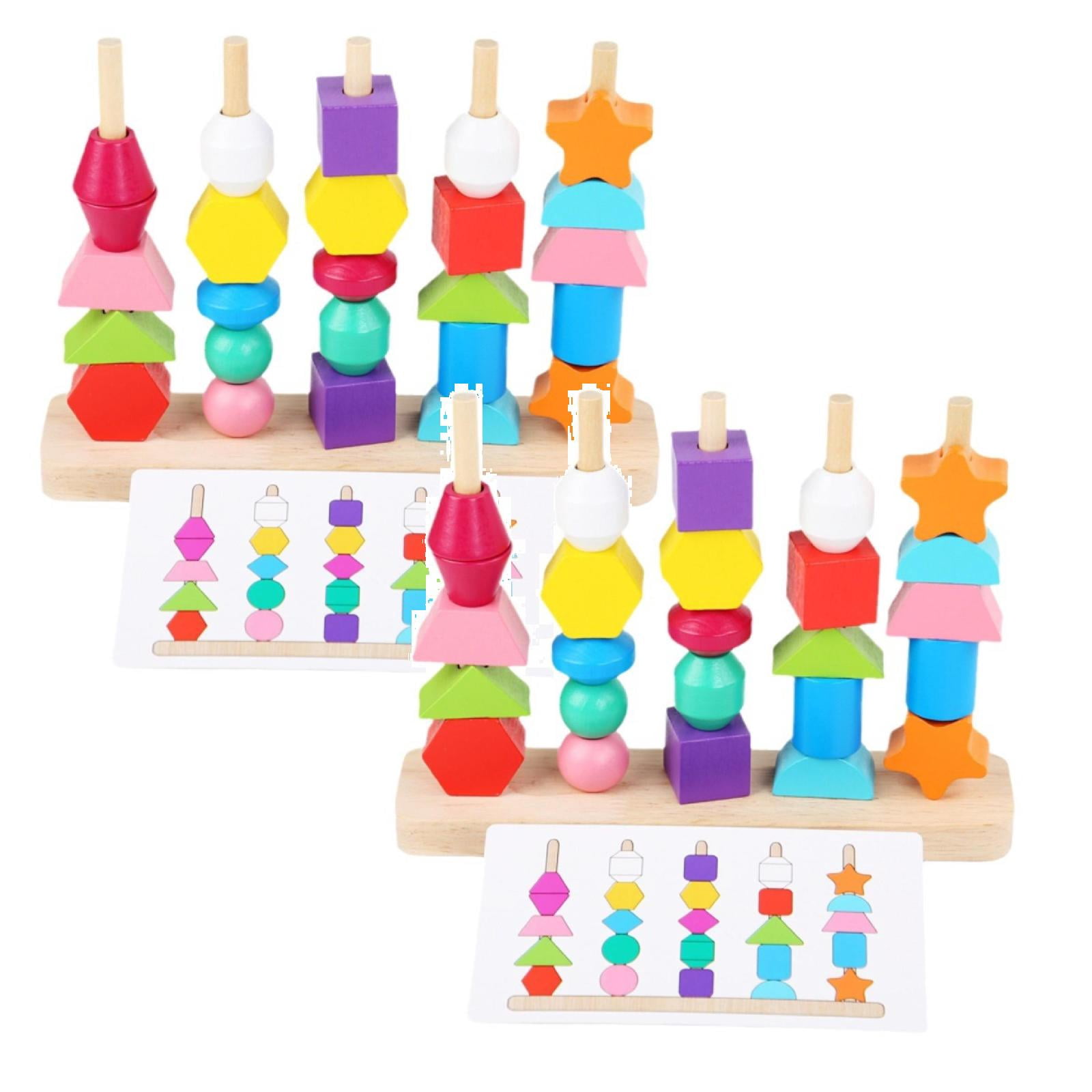 GDDTOY 2PCS Montessori Wooden Beads Sequencing Toy Set Educational STEM ...