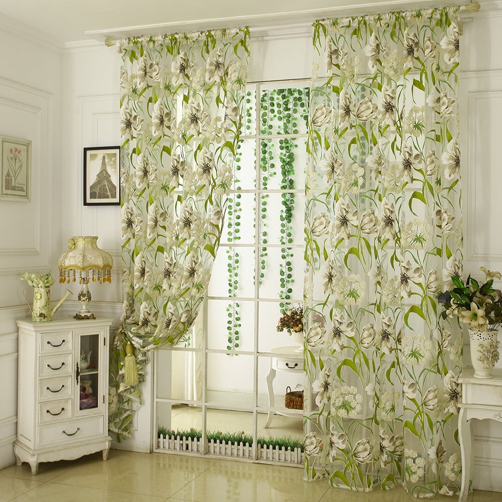 GDDTOY Drape Window Fabric Tulle Curtain 1 Voile Panel Leaves Home ...