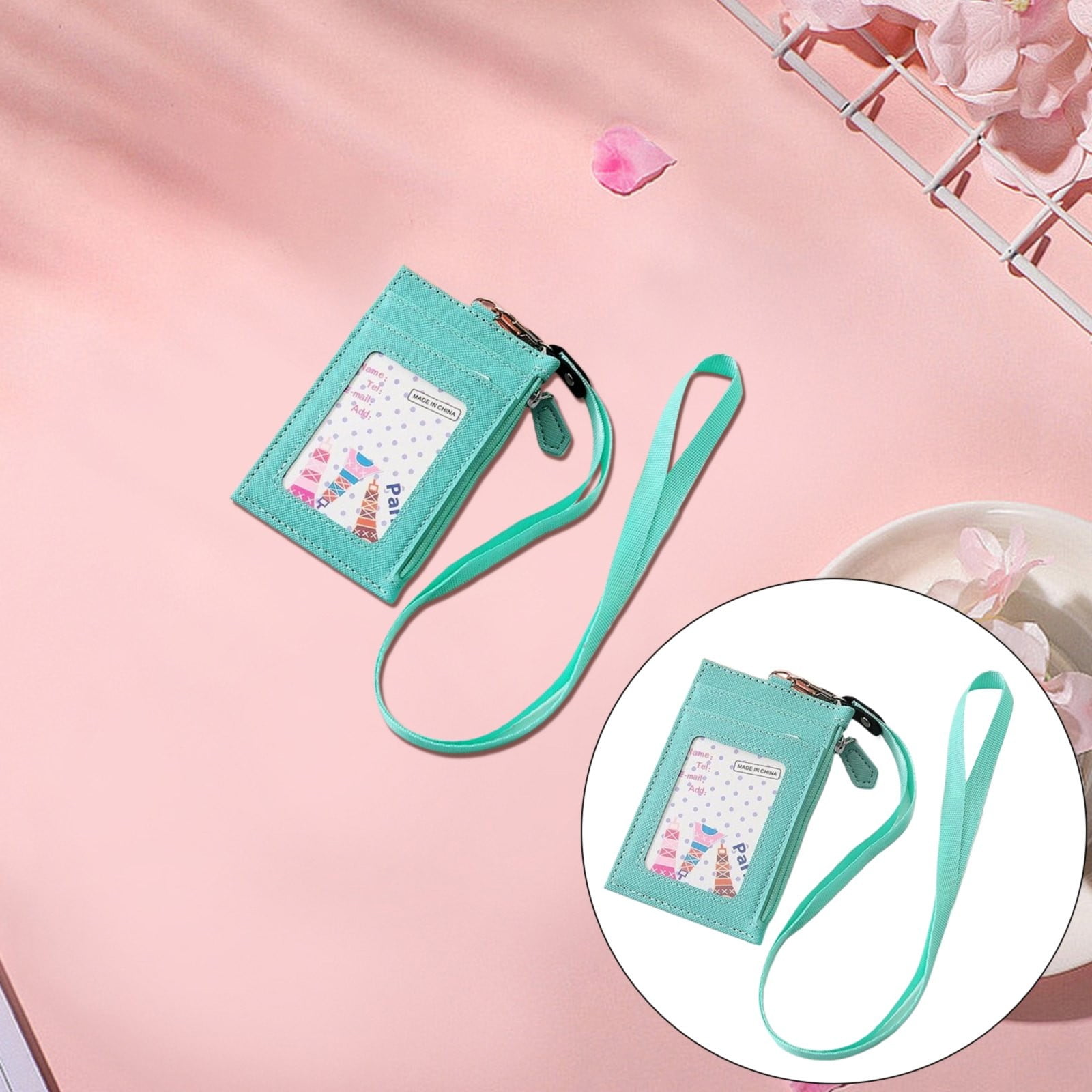 GDDTOY Multi Slot Zipper Faux Leather Credit Card Badge Pass Case ...