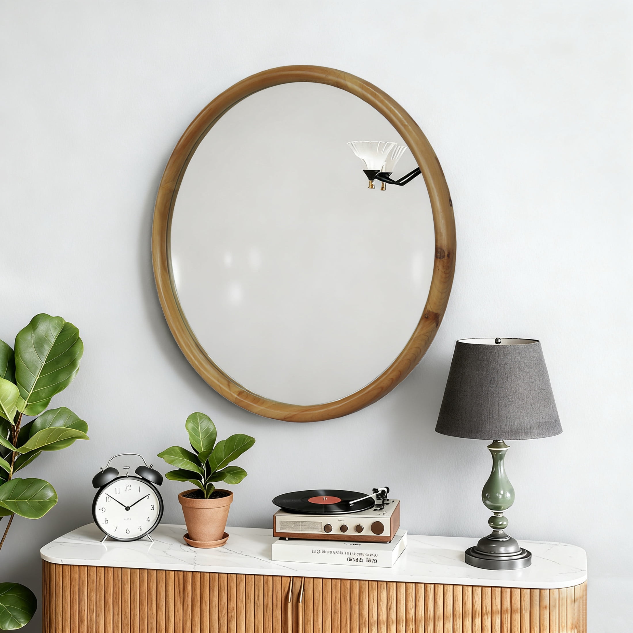 GDF Studio 23.62" Round Wood Framed Wall Mirror, Mid-Century Modern ...
