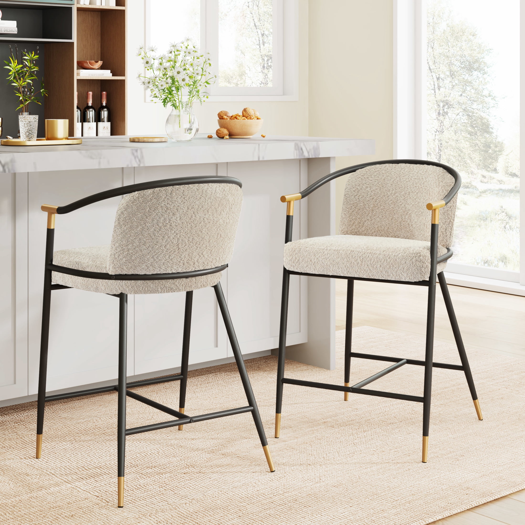 GDF Studio 26" Counter Height Bar Stools Set of 2, Boucle Upholstered ...