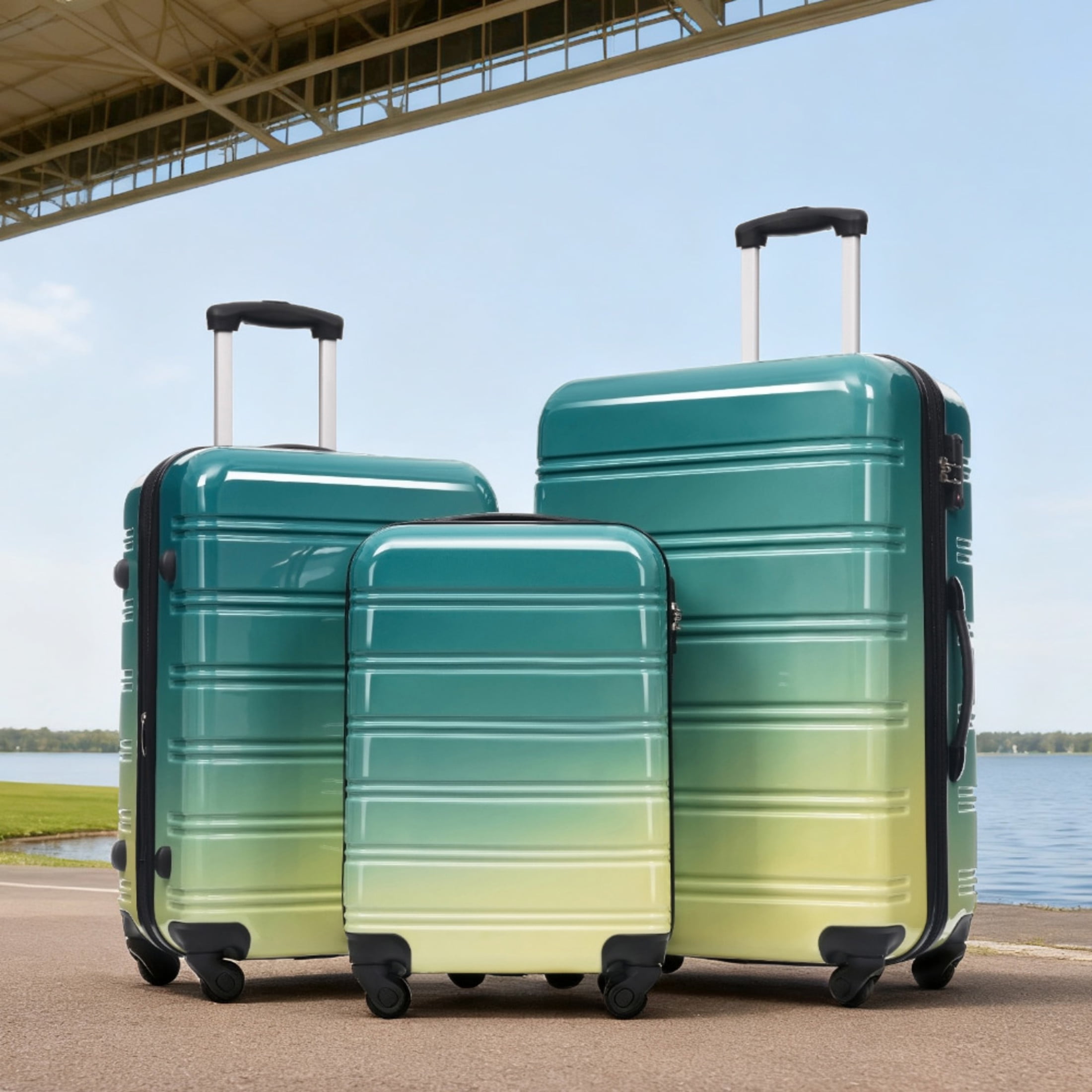 GDF Studio 3-Piece Hardshell Luggage Set, Gradient PC Expandable ...