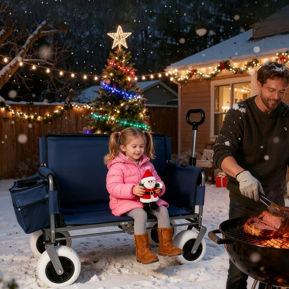 GDF Studio 3-in-1 Folding Wagon with Bench Seat, Steel Frame, Heavy ...