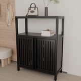 GDF Studio 32.1" Bamboo Storage Cabinet with Open Shelf, Slatted Doors ...