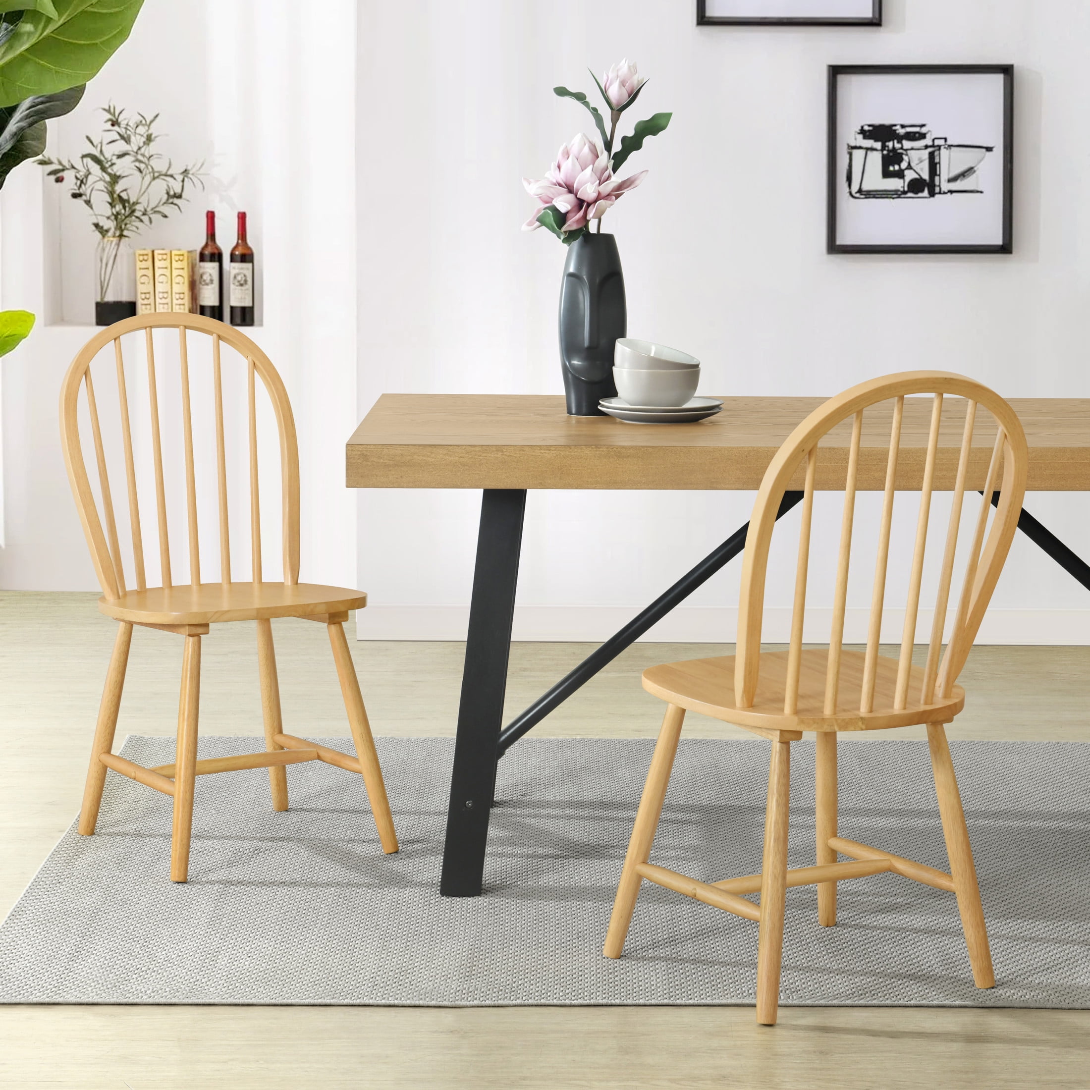 GDF Studio 36.5" High Spindle Back Dining Chairs, Wood Frame Farmhouse ...