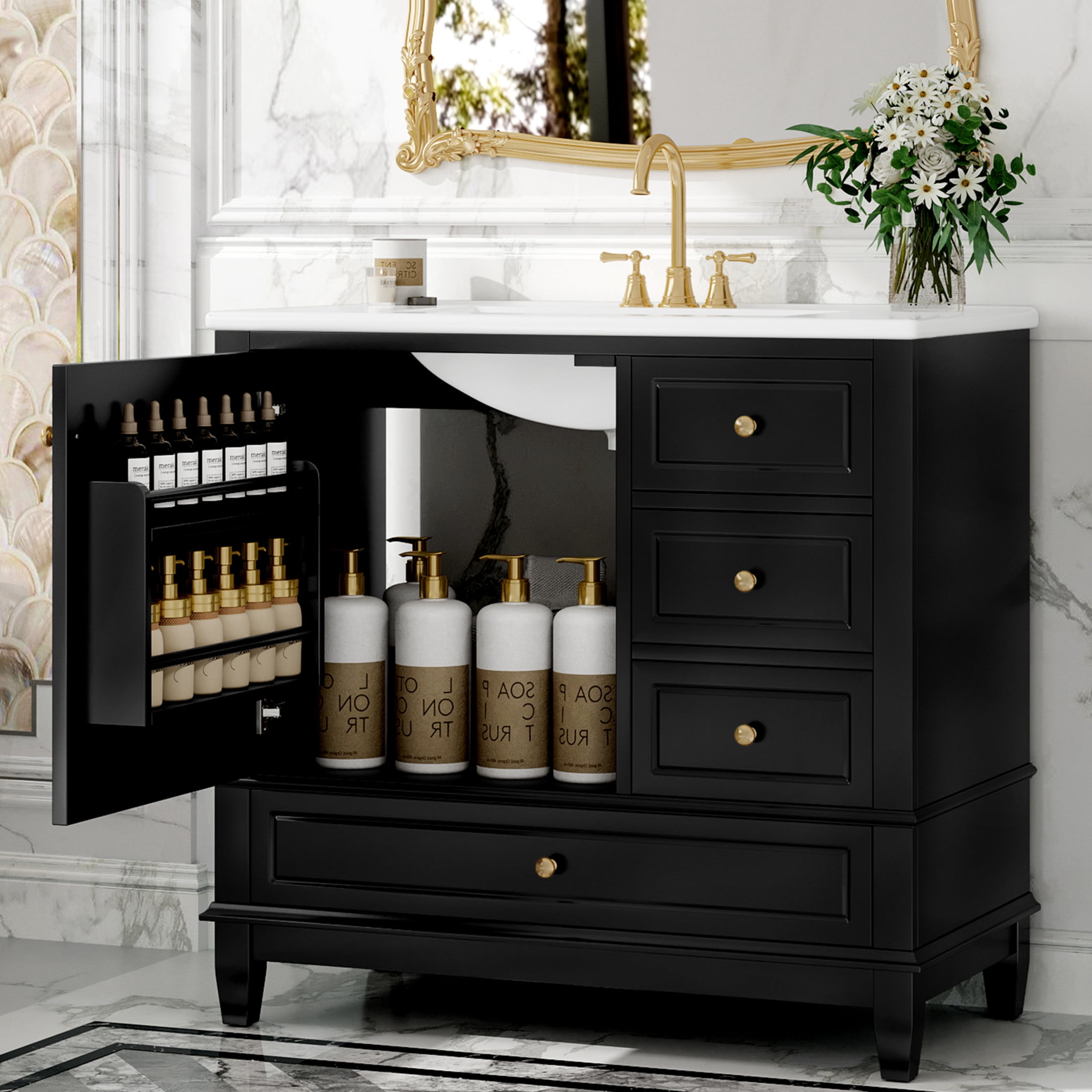 GDF Studio 36" Bathroom Vanity with Ceramic Sink, Freestanding Cabinet ...