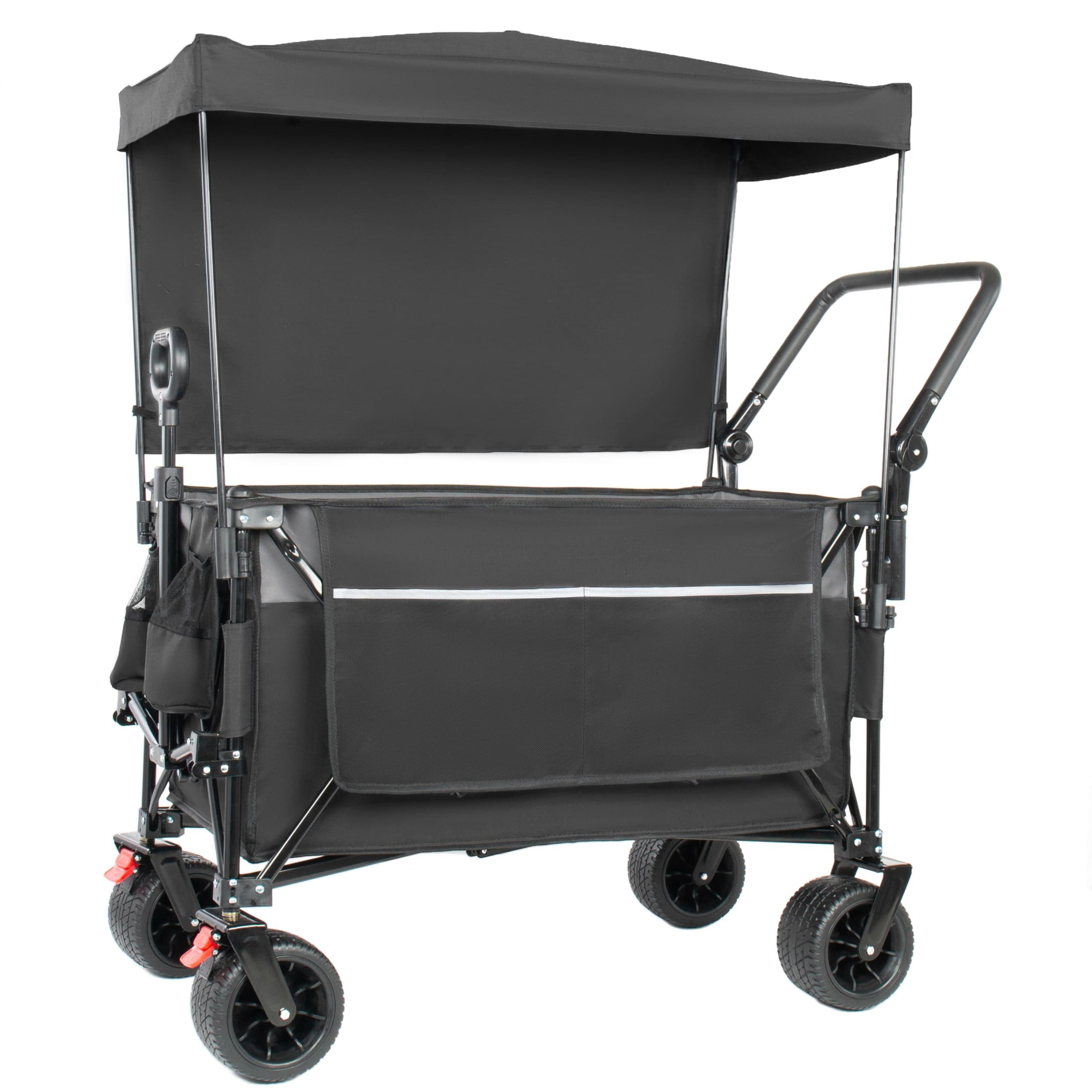 GDF Studio 38" Push-Pull Folding Wagon with Canopy & Curtain, Heavy ...