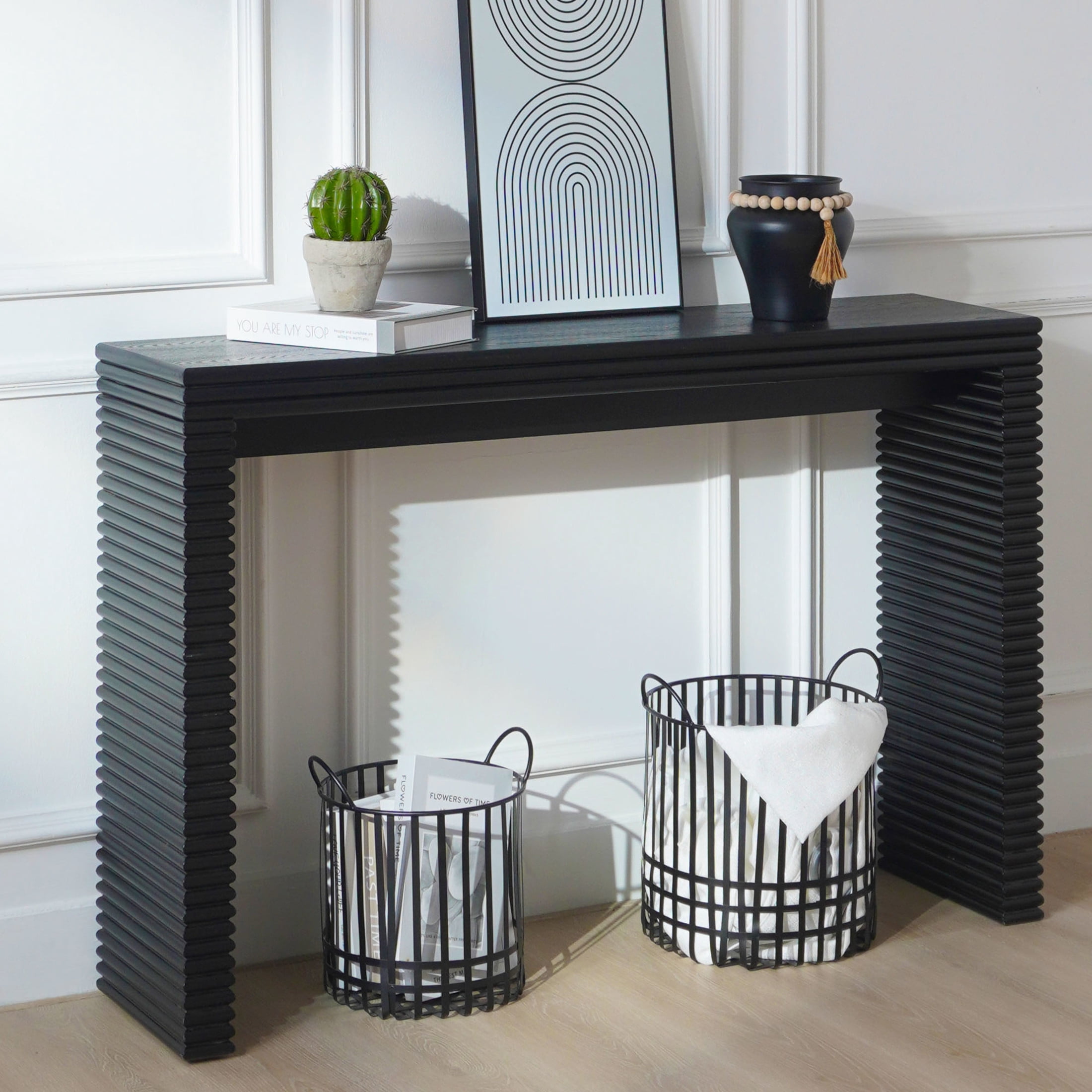 GDF Studio 47.2" Modern Console Table with Ribbed Design, Wooden ...