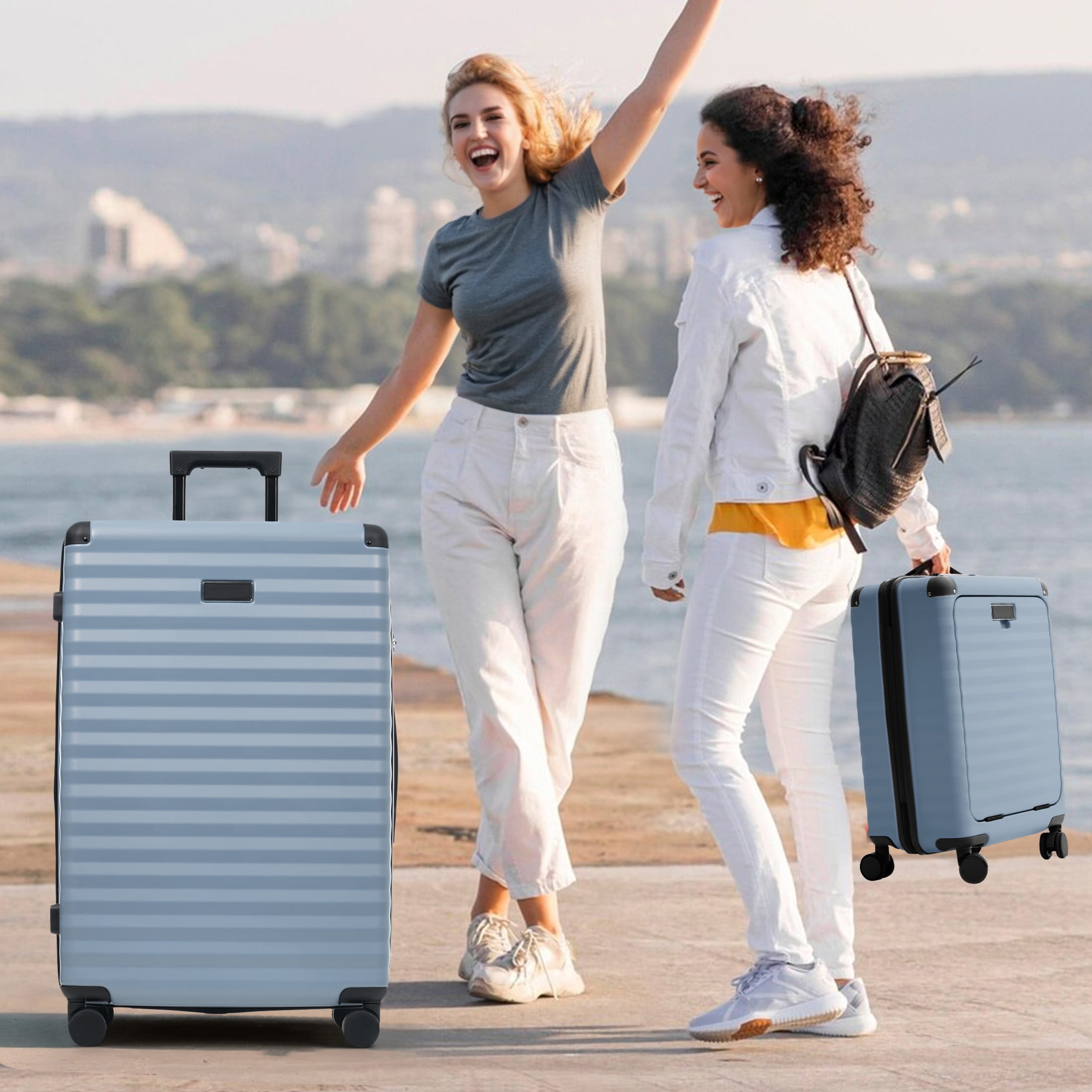 GDF Studio 5-Piece Front Opening Luggage Set, 20" Carry-On with Cup ...