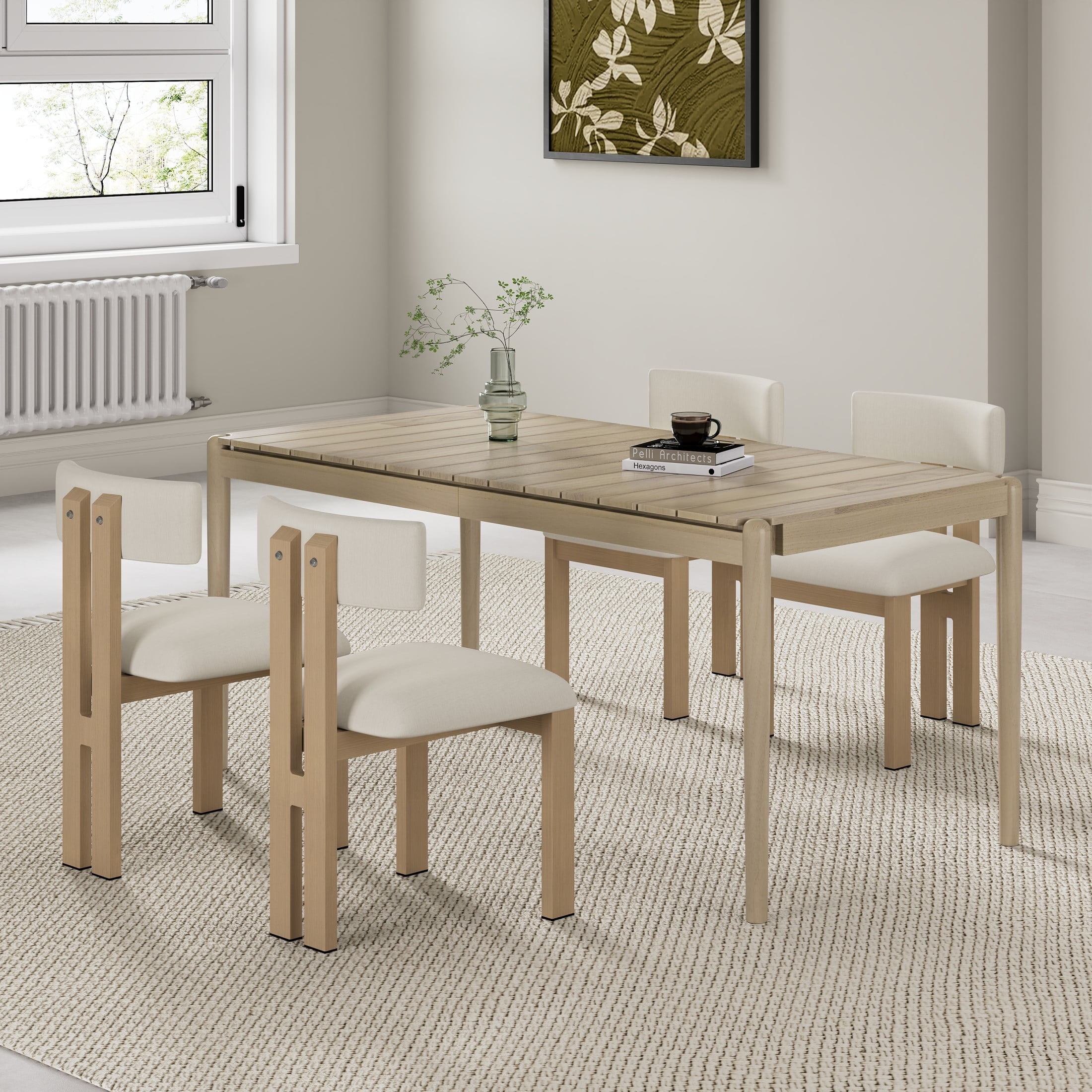 GDF Studio 5-Piece Mid-Century Modern Dining Set with Slatted Wood ...