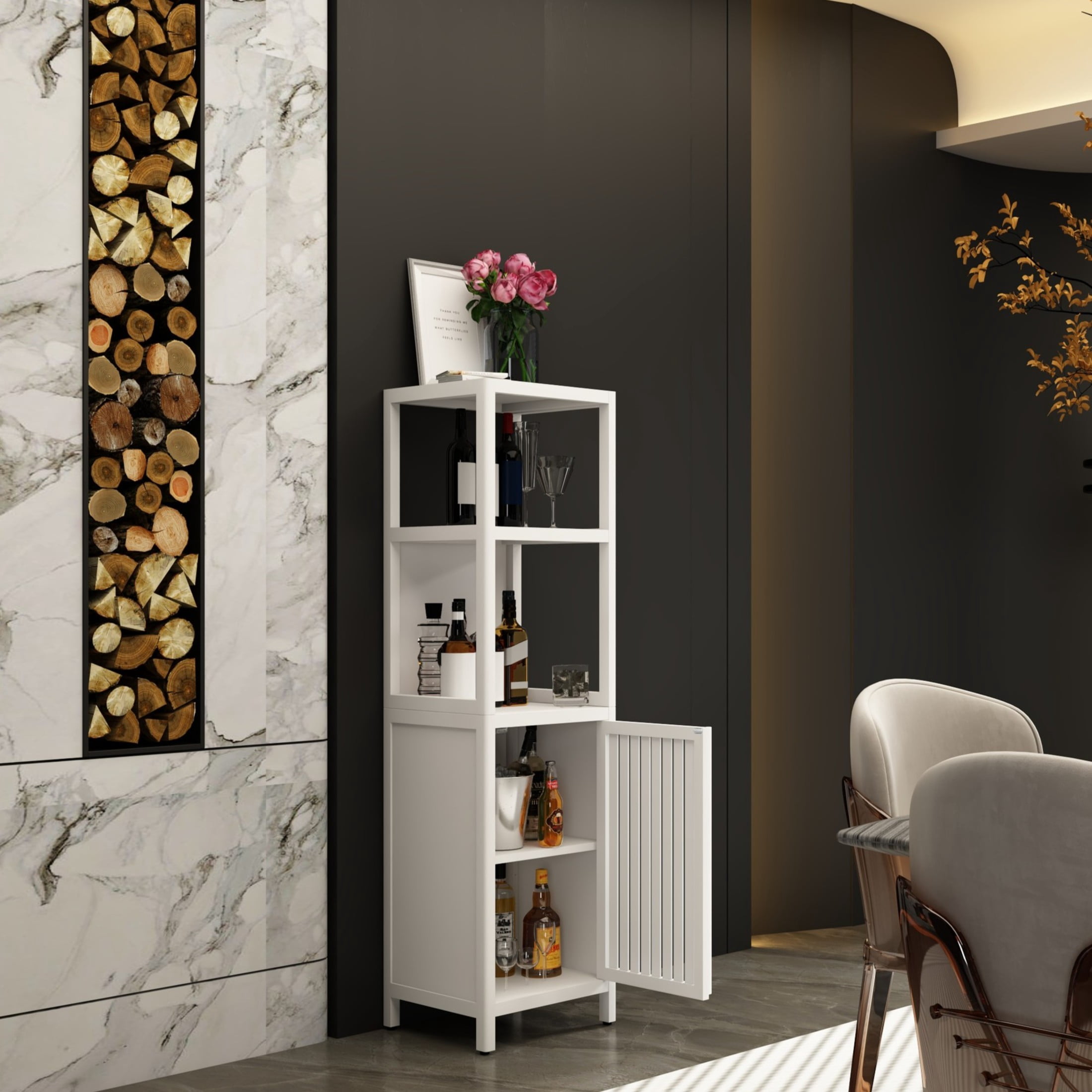 GDF Studio 52" Tall Bamboo Storage Cabinet with Single Door, Linen ...