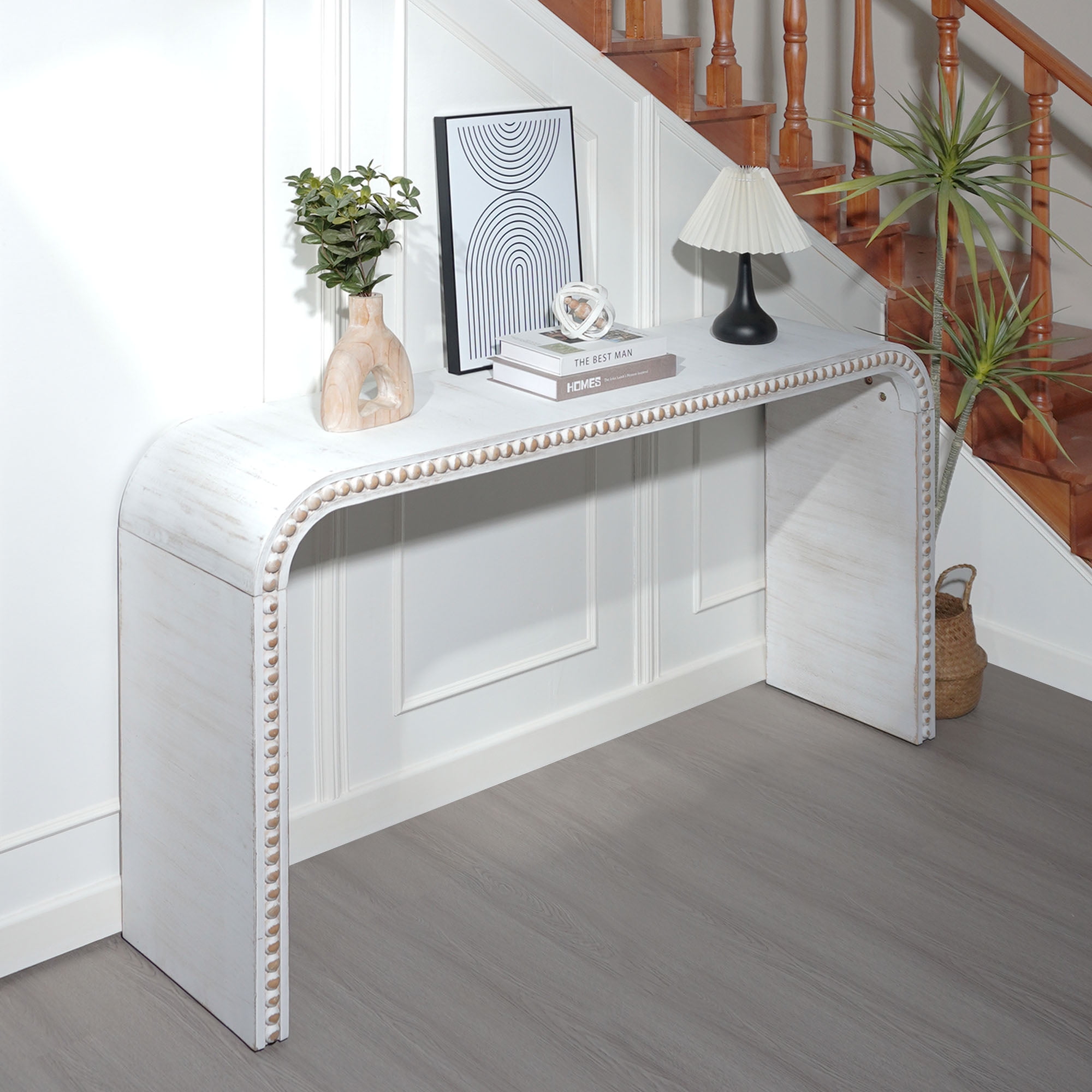 GDF Studio 59" Console Table with Curved Waterfall Design, Beaded Trim ...