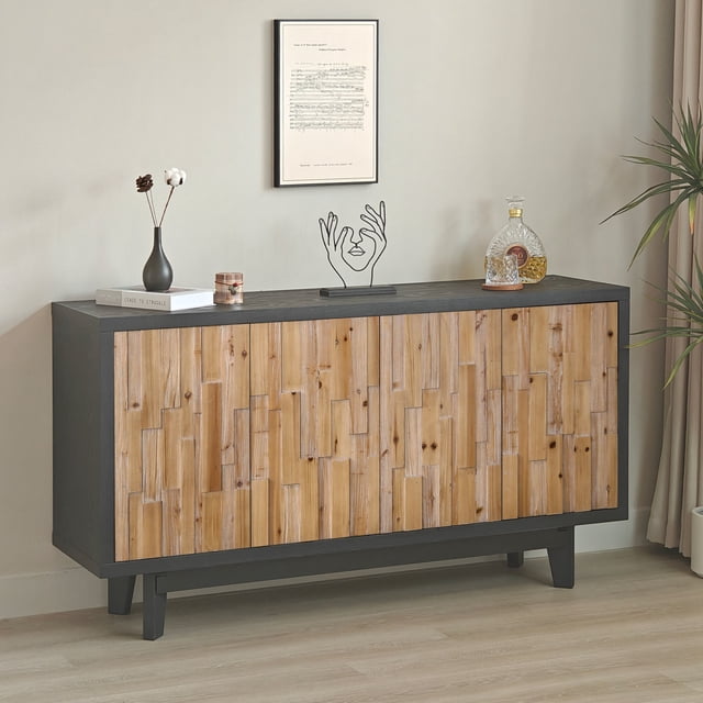 GDF Studio 59" Storage Cabinet with 4 Doors, Geometric Textured Design ...
