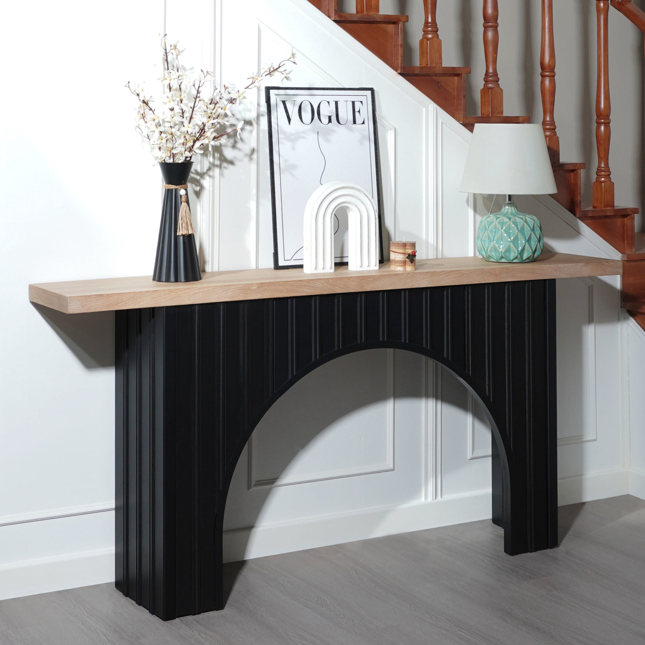 GDF Studio 66" Modern Console Table with Arch Base, Wooden Entryway ...
