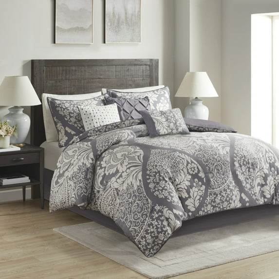 GDF Studio 7-Piece California King Comforter Set, Cotton Printed Damask ...