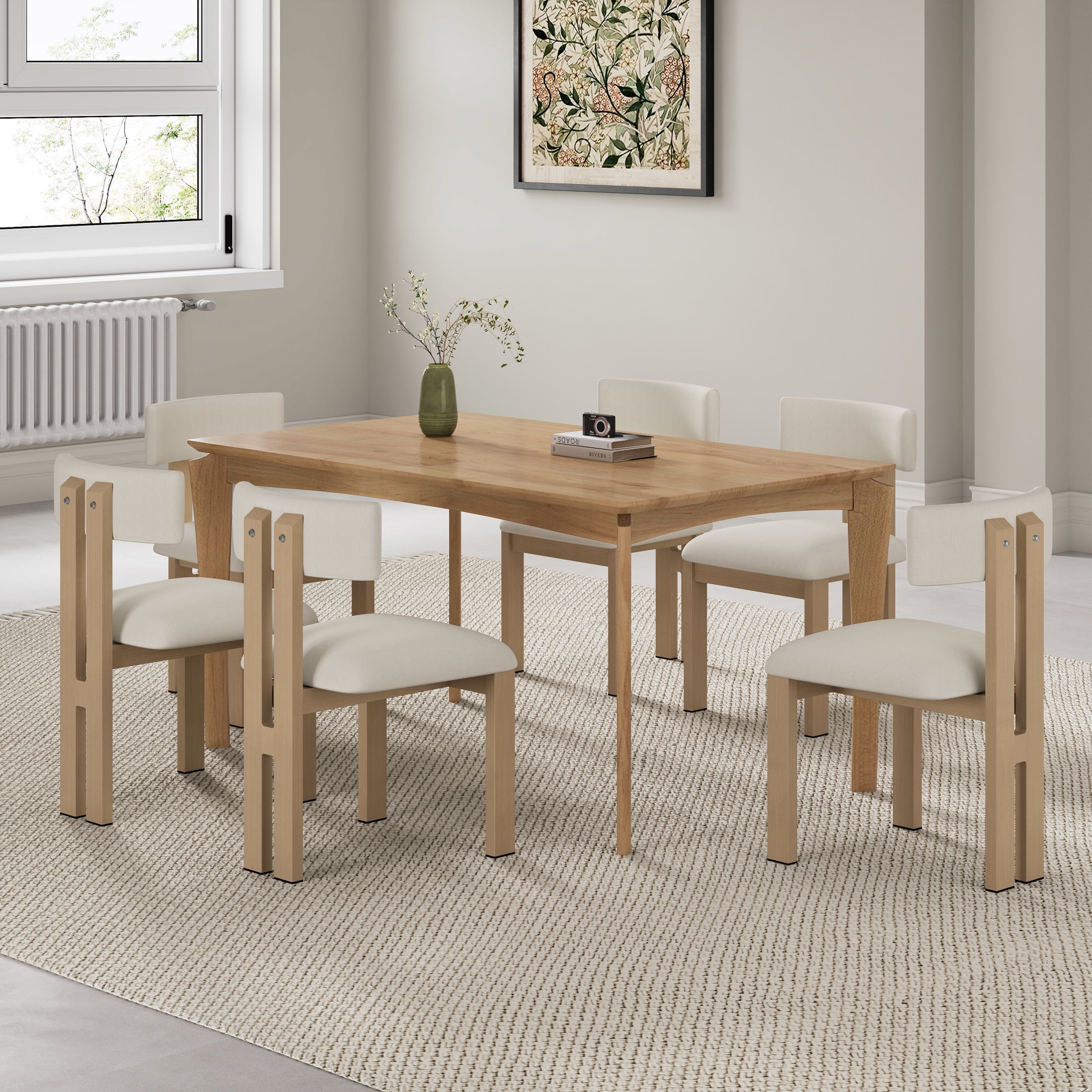 GDF Studio 7-Piece Mid-Century Modern Dining Set with Rectangular Table ...
