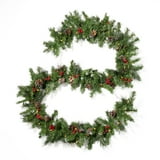 GDF Studio 9-Foot Pre-Lit LED Indoor Xmas Garland with Red Berry ...