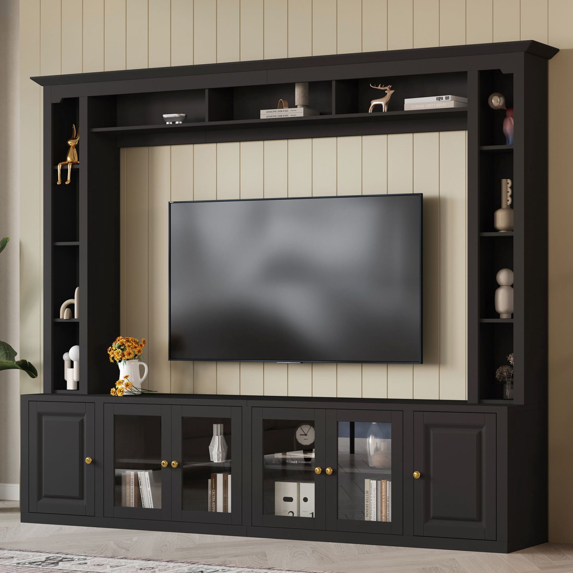 GDF Studio 92" Entertainment Center for TVs Up to 80", Glass Doors ...