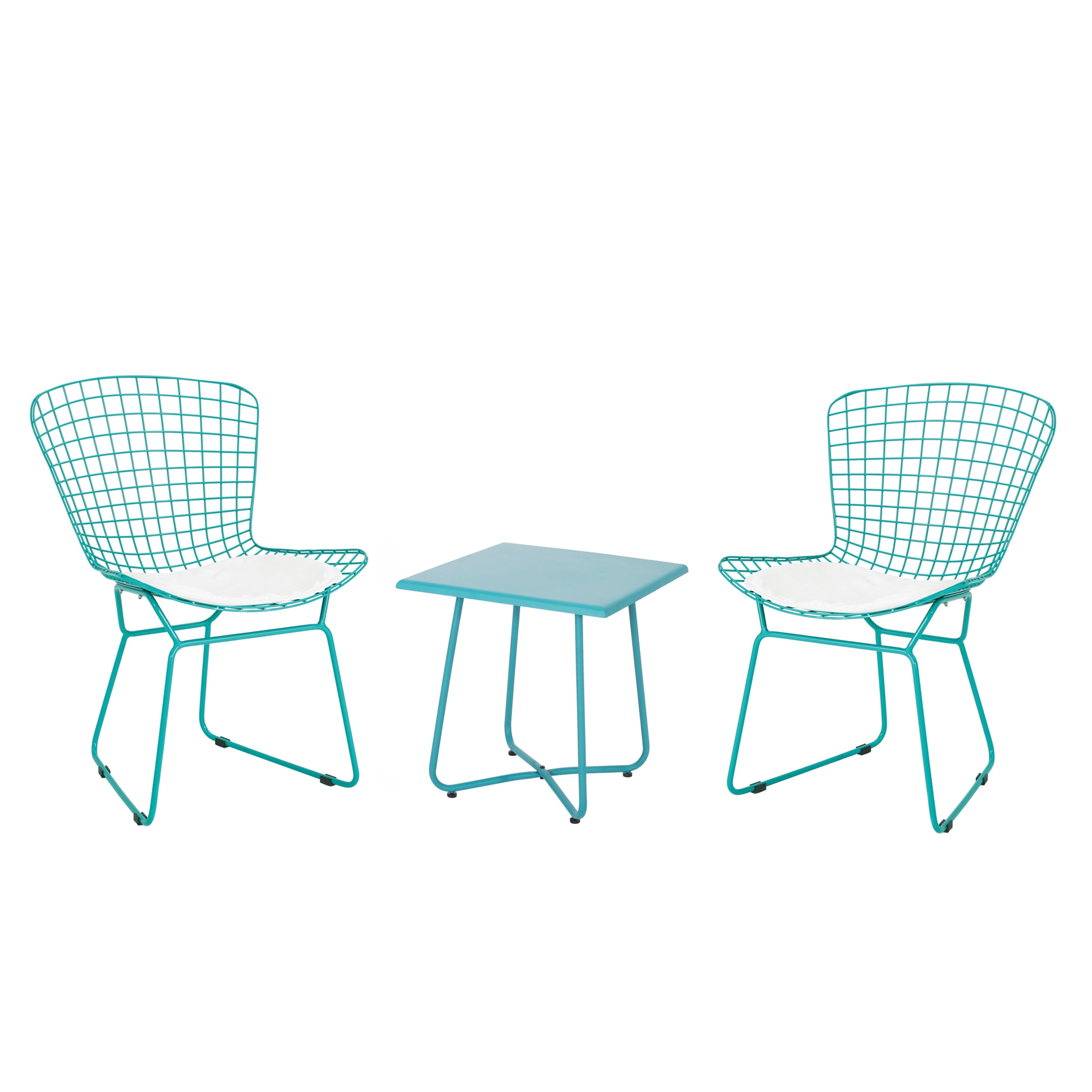 GDF Studio Abbey Outdoor Modern 3 Piece Chat Set with Cushion, Teal and ...