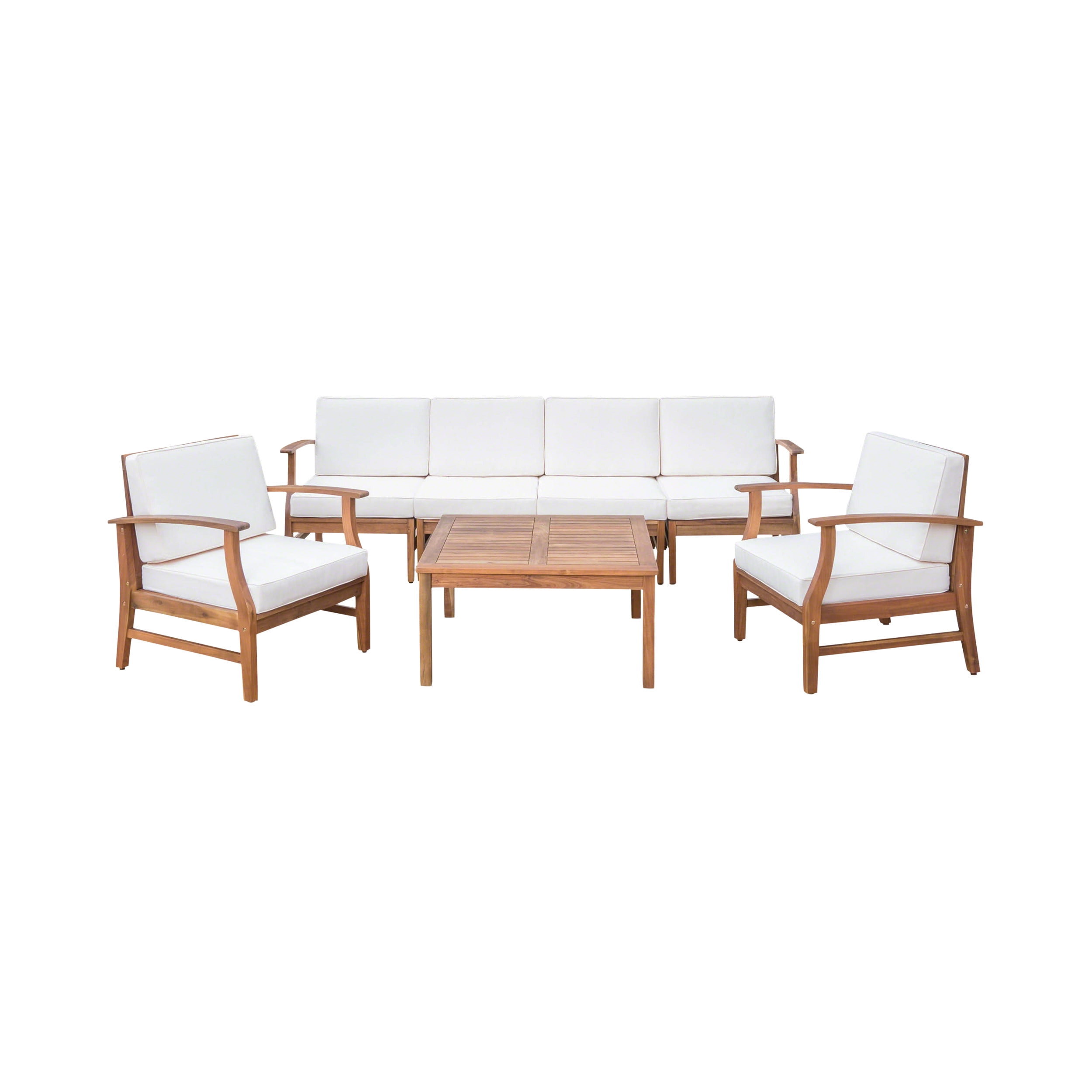 GDF Studio Abena Outdoor Acacia Wood 6 Seater Patio Furniture Set, Teak ...